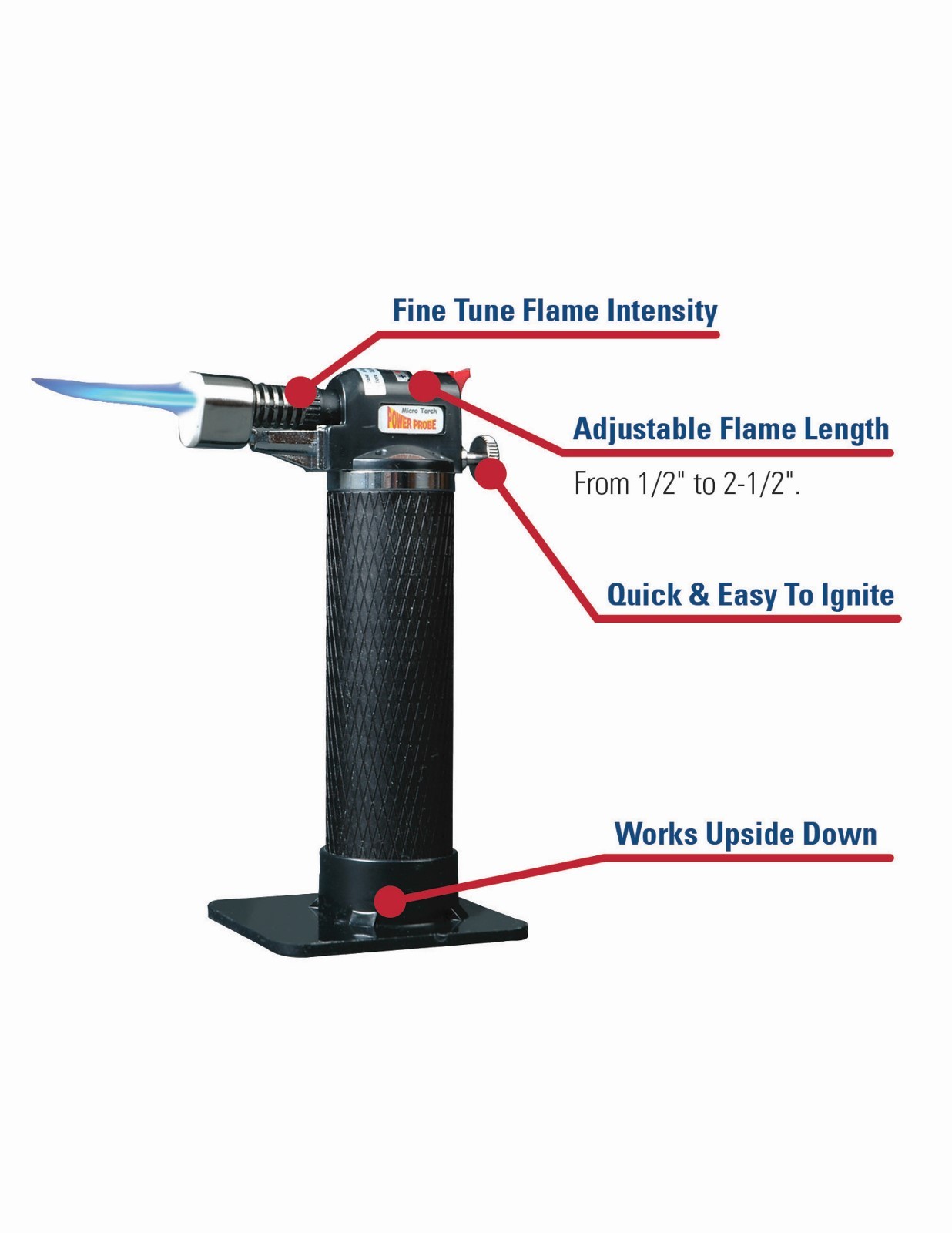 Power Probe Butane Micro Torch w/ Electronic Ignition & Flame Control # ...