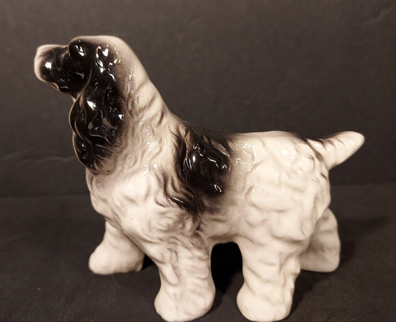 Vintage Porcelain Glazed Ceramic Dog Figurine Springer Spaniel Black ...
