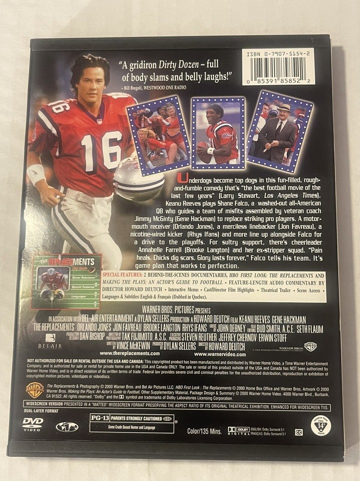The Replacements Dvd Movie Keanu Reeves, Gene Hackman~special Features ...