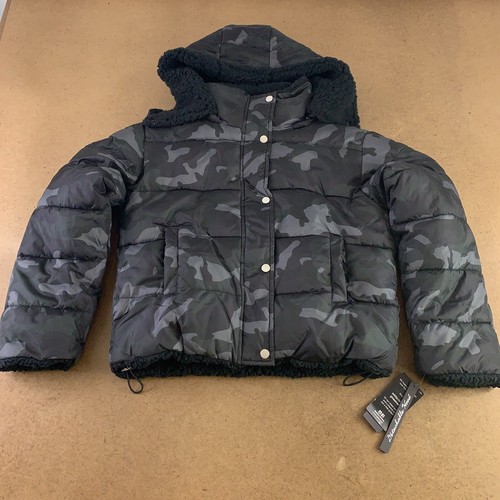 Sebby Women's Size Small Black Camo Reversible Faux Shearling Puffer ...