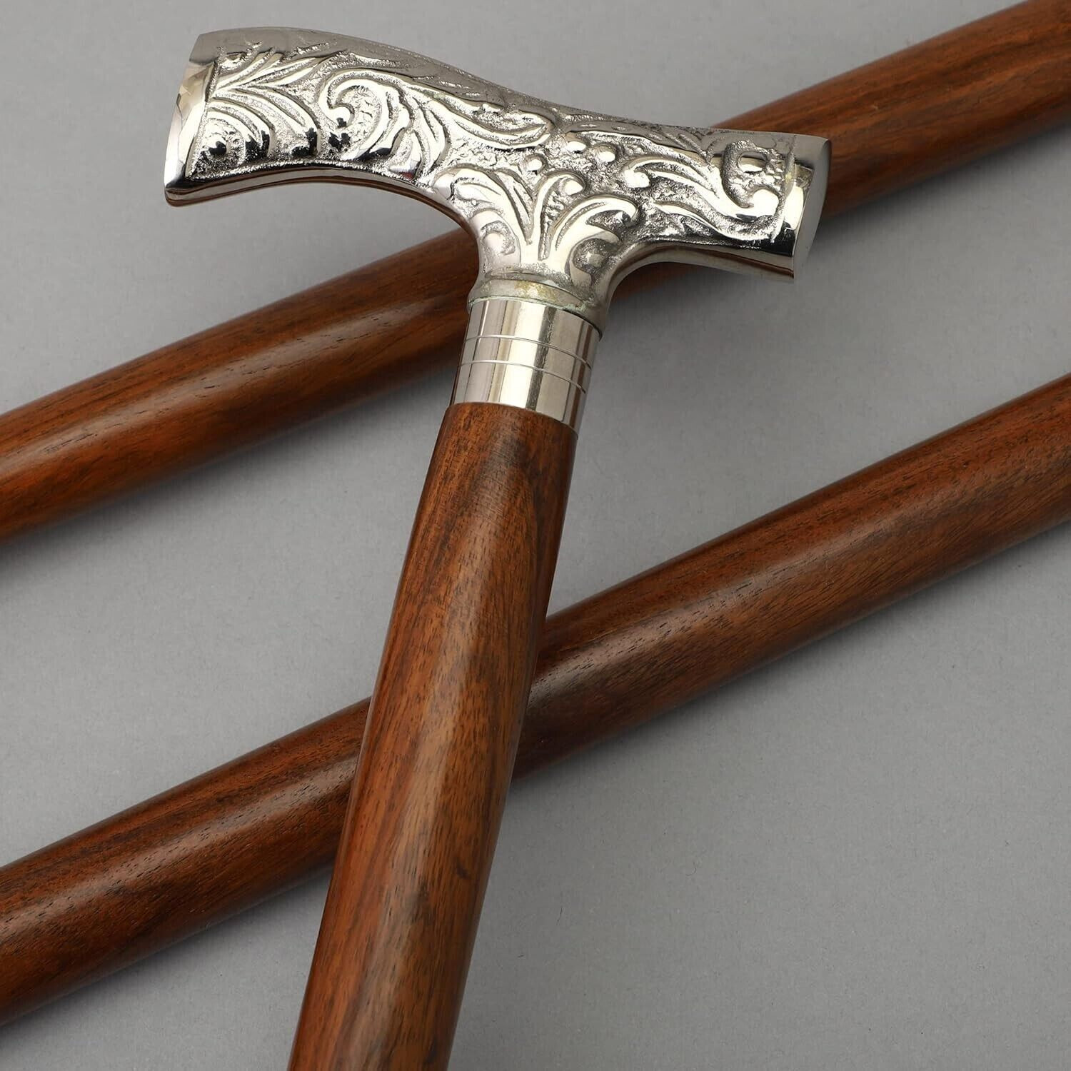 Sliver Beautiful Desgin Brass Handle Stick Victorian Style Wooden ...