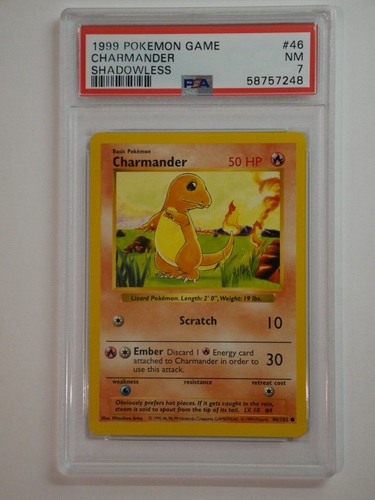 PSA 7 Near Mint 1999 Pokemon Game Base Set Charmander Shadowless No. 46 ...