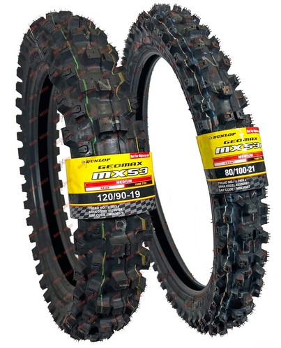 Dunlop MX53 120/90-19 80/100-21 Front Rear Tire Set Dirt Bike MX 53 ...