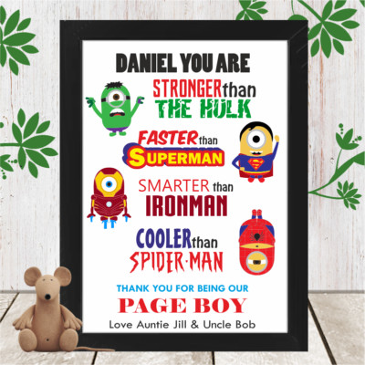 PERSONALISED Minion Superhero Print, Page Boy, Ring Bearer, Usher, Best ...