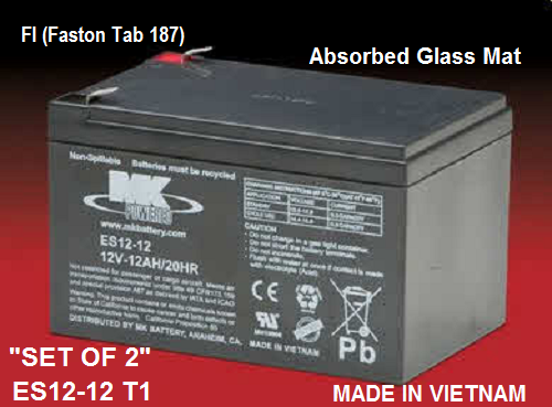 MK AGM Battery - Set of 2 - 12V 12AH - ES12-12 (T1 or T2) - Sealed VRLA ...