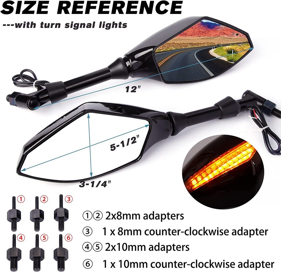 Motorcycle Rearview Mirrors w/ LED Turn Signals For Honda Grom MSX125 ...