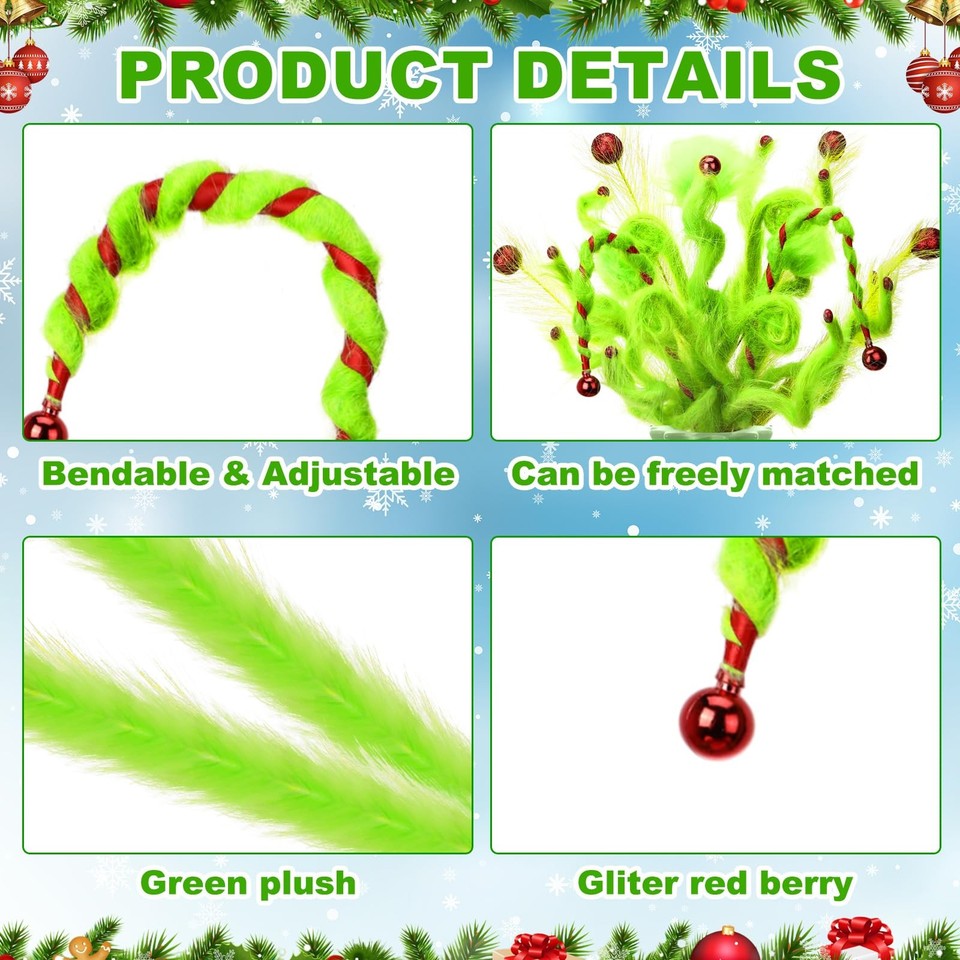 24 Pcs Lime Green Furry Christmas Tree Picks 17 Inch Christmas Tree ...