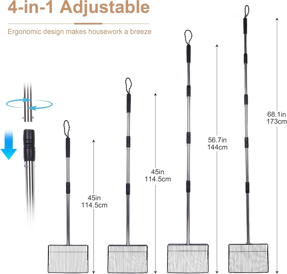Chicken Coop Rake and Scoop, 4-In-1 Adjustable Chicken Manure Shovel ...