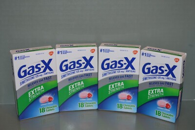 (4) Gas-X Extra Strength, 18 Cherry Creme Chewable Tablets Each, Exp ...