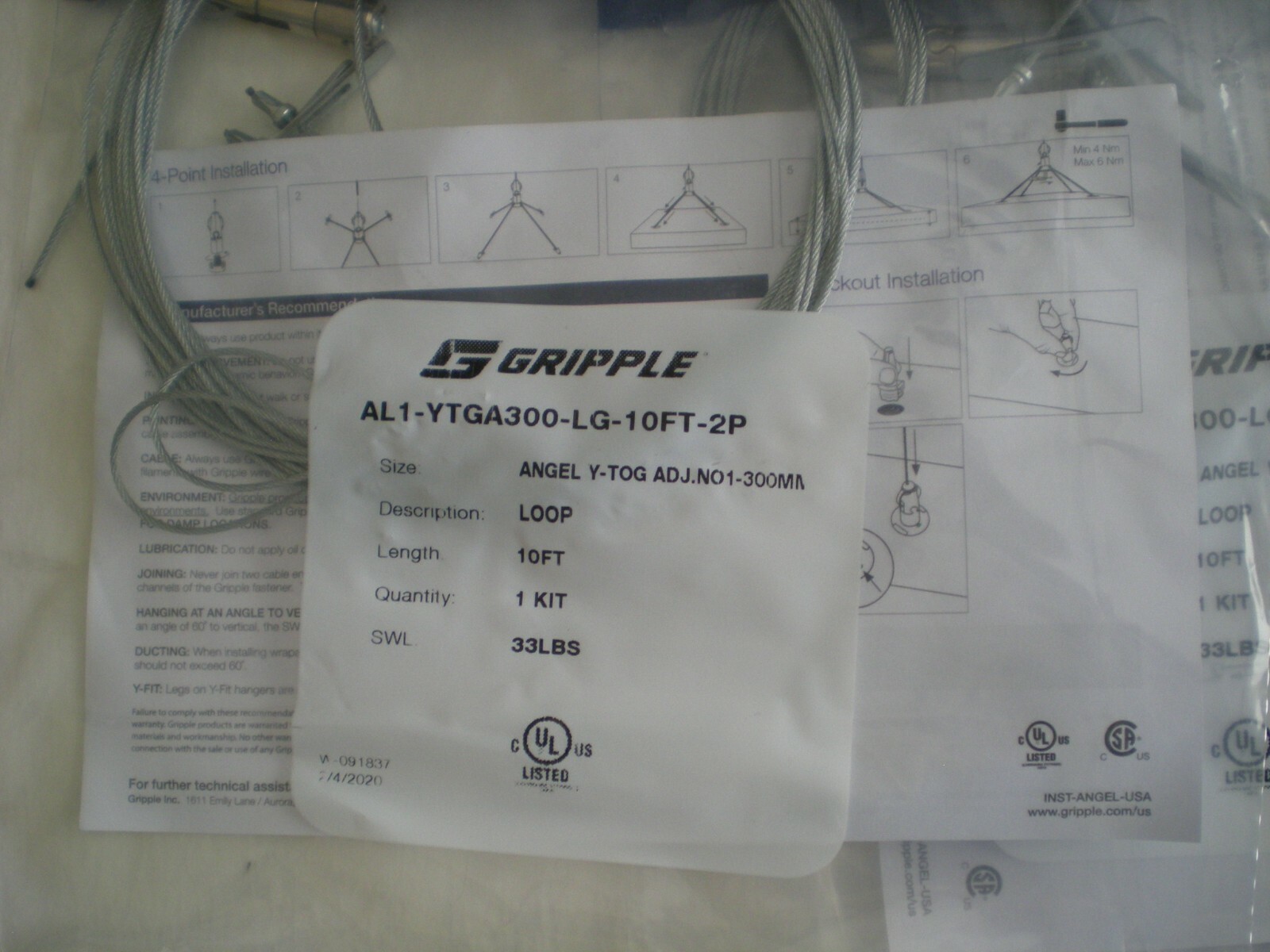 Gripple AL1-YTG300-TCW-10FT UL Approved ANGEL Y-TOGGLE HANGER ( 5 Packs ...