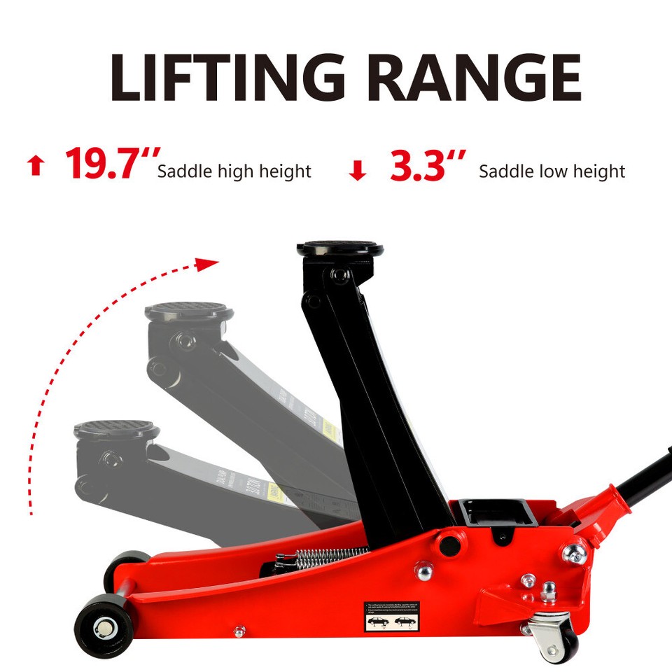 3t Low Profile Jack, Red and Black, Ultra Low Floor Jack with Dual ...