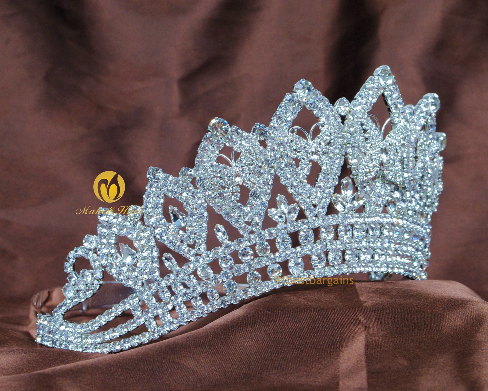 Butterfly Wedding Brides Tiara Crown Rhinestones Headpiece Miss Pageant ...