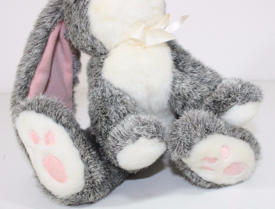 Bunny Rabbit Plush Russ Berrie Lop Ear Grey Pink Lovey Soft Cuddle Toy ...
