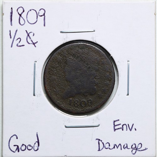1809 1/2C Classic Head Half Cent with Good Detail Environmental Damage ...