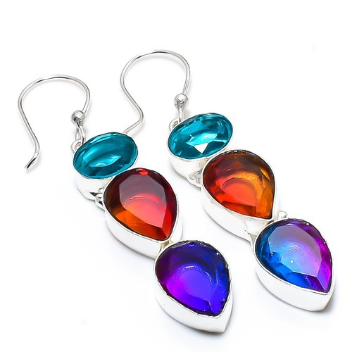 Bi-Color Tourmaline, Topaz Gemstone 925 Sterling Silver Jewelry Earring ...