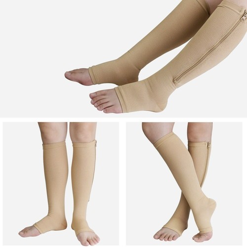 New COPPER Socks Compression X Support Stockings OPEN TOE Knee High Leg ...