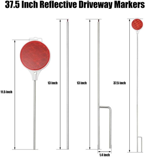 8x Red Reflective Driveway Markers 37.5" Durable Rustproof Reflectors ...