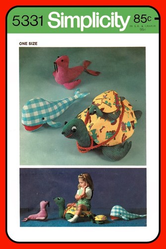 Large Stuffed Animal Pattern Sea TURTLE Whale SEAL Simplicity 5331 Vtg ...
