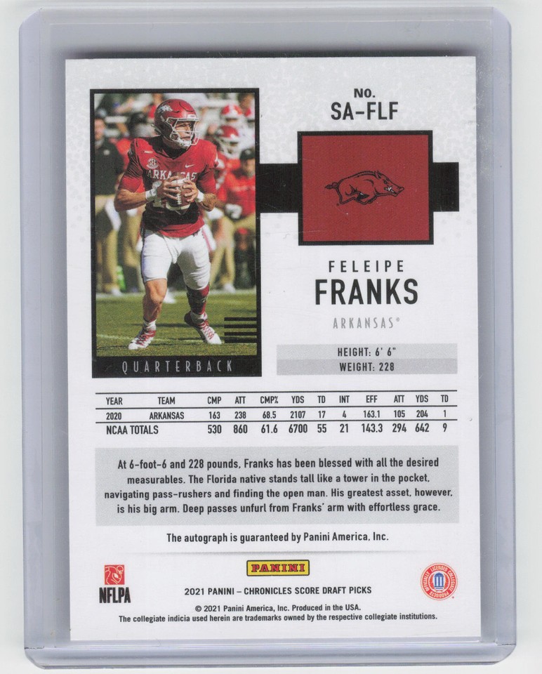 2021 Panini Chronicles Draft Picks #SA-FLF Feleipe Franks Score Rookie ...