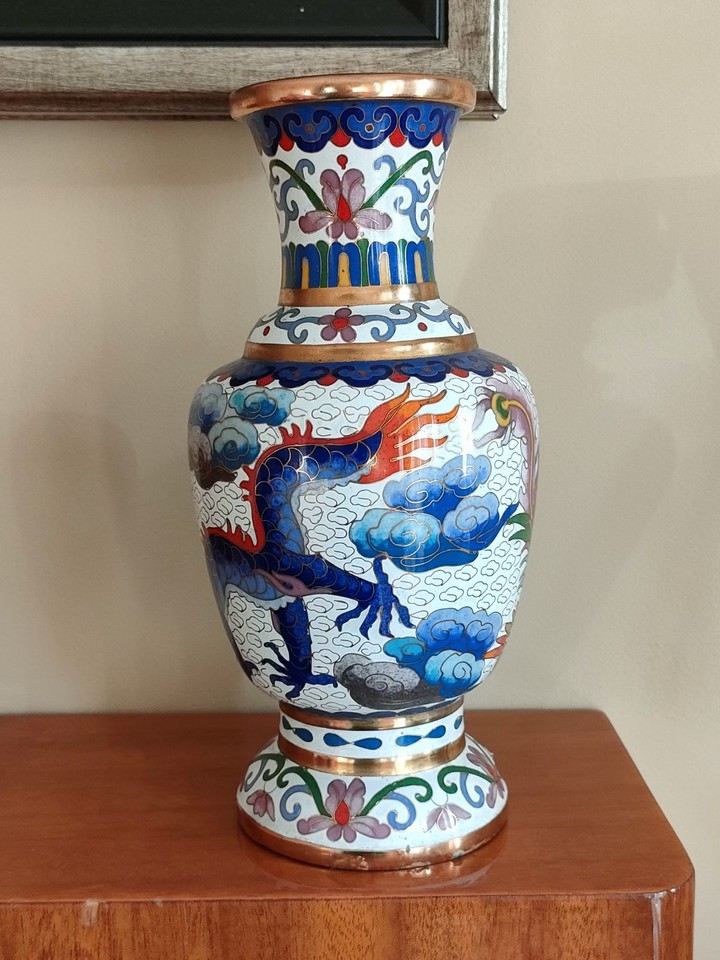 Vintage Chinese Cloisonné Dragon Hand Painted Brass Vase | eBay UK
