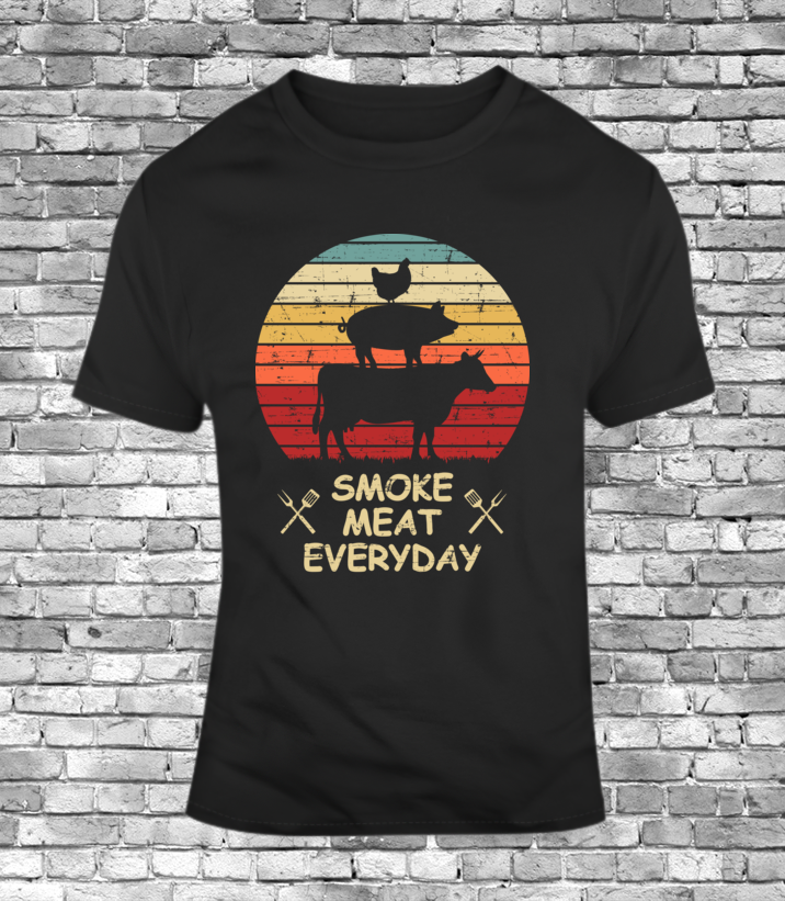 Smoke Meat Everyday Brisket Barbecue Lovers Grilling Retro Funny Gift T ...