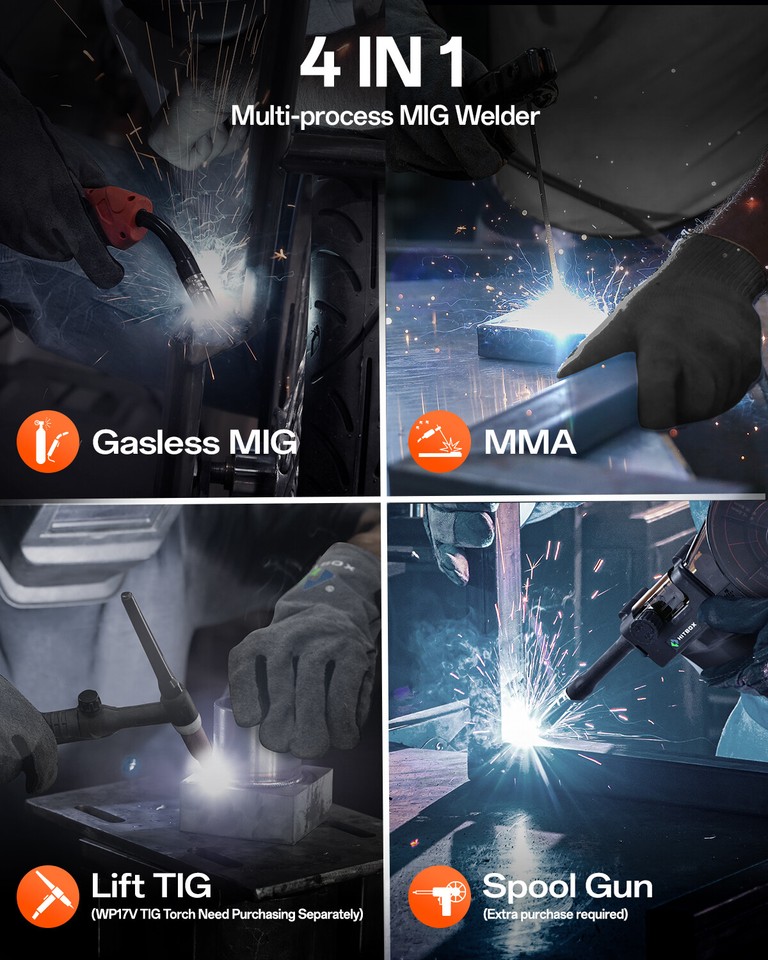150Amp 4 IN 1 MIG Welding Tool MMA Lift TIG Support Spool Gun Gasless ...