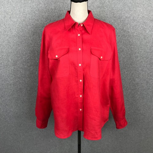 Lauren Ralph Lauren 100% Linen Roll Tab Sleeve Shirt Blouse Top XL Red ...