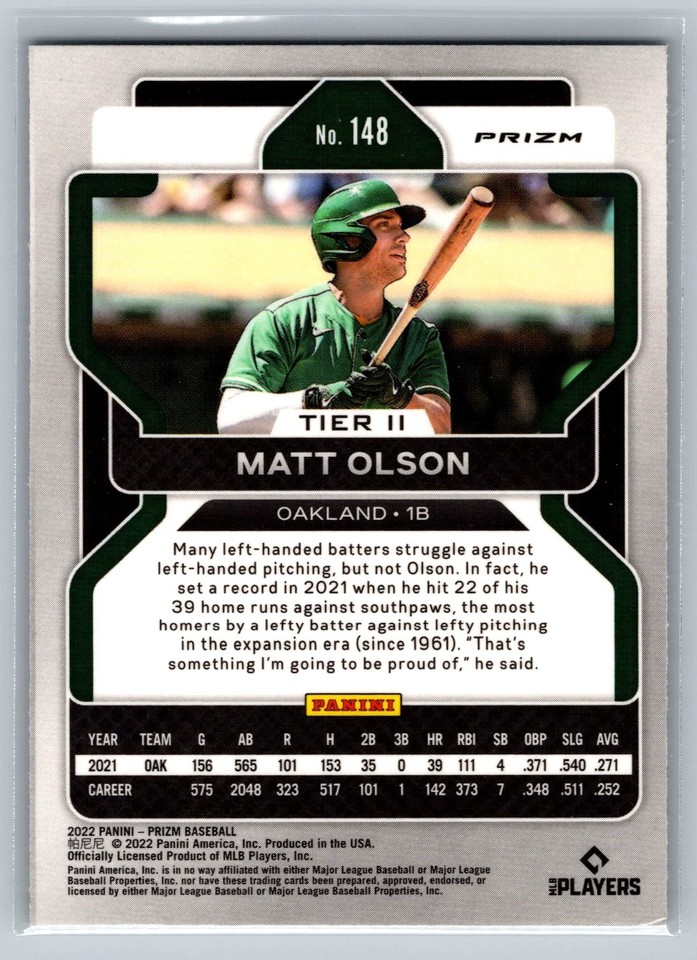 2022 Prizm Green Prizm Color Match #148 Matt Olson Oakland Athletics | eBay