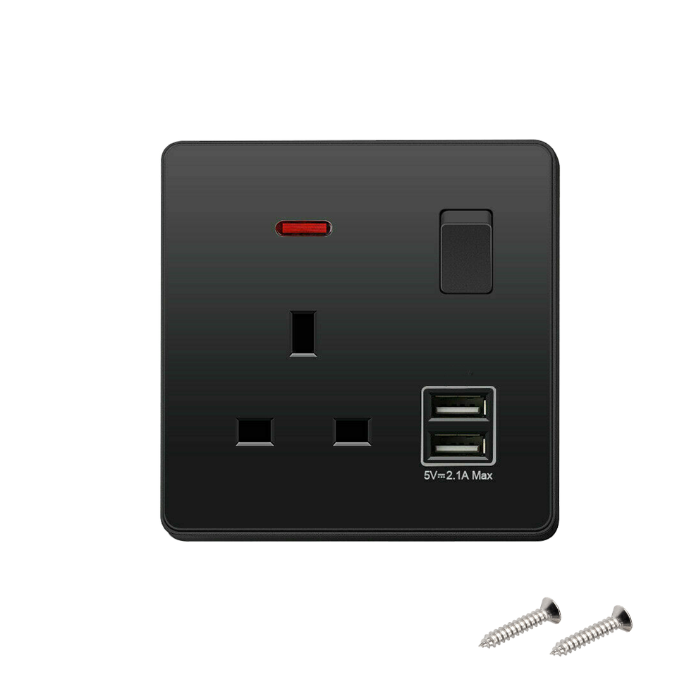 Single Double Wall Plug Socket 13A w/ 2 Charger USB Ports Outlets Flat ...