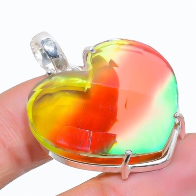Heart Tri-Color Tourmaline Gemstone Handmade Gift Jewelry Pendant 1.58 ...