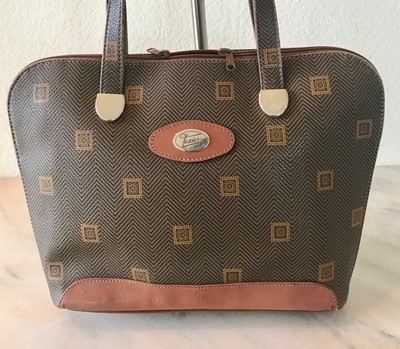 Texier Vintage Leather Double Strap LOGO Print Shoulder Bag DOME Top ...