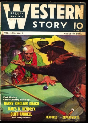 Western Story 8/9/1941-H.W. Scott pool table cue ball fight cover art ...