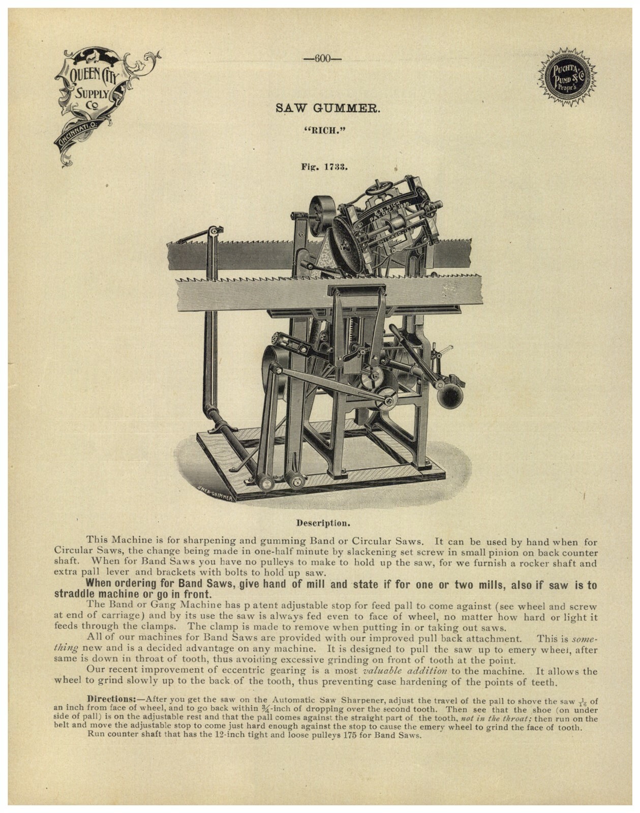 1895 PAPER AD Rich Saw Gummer Machine Tools Equipment Straub Grain Corn ...