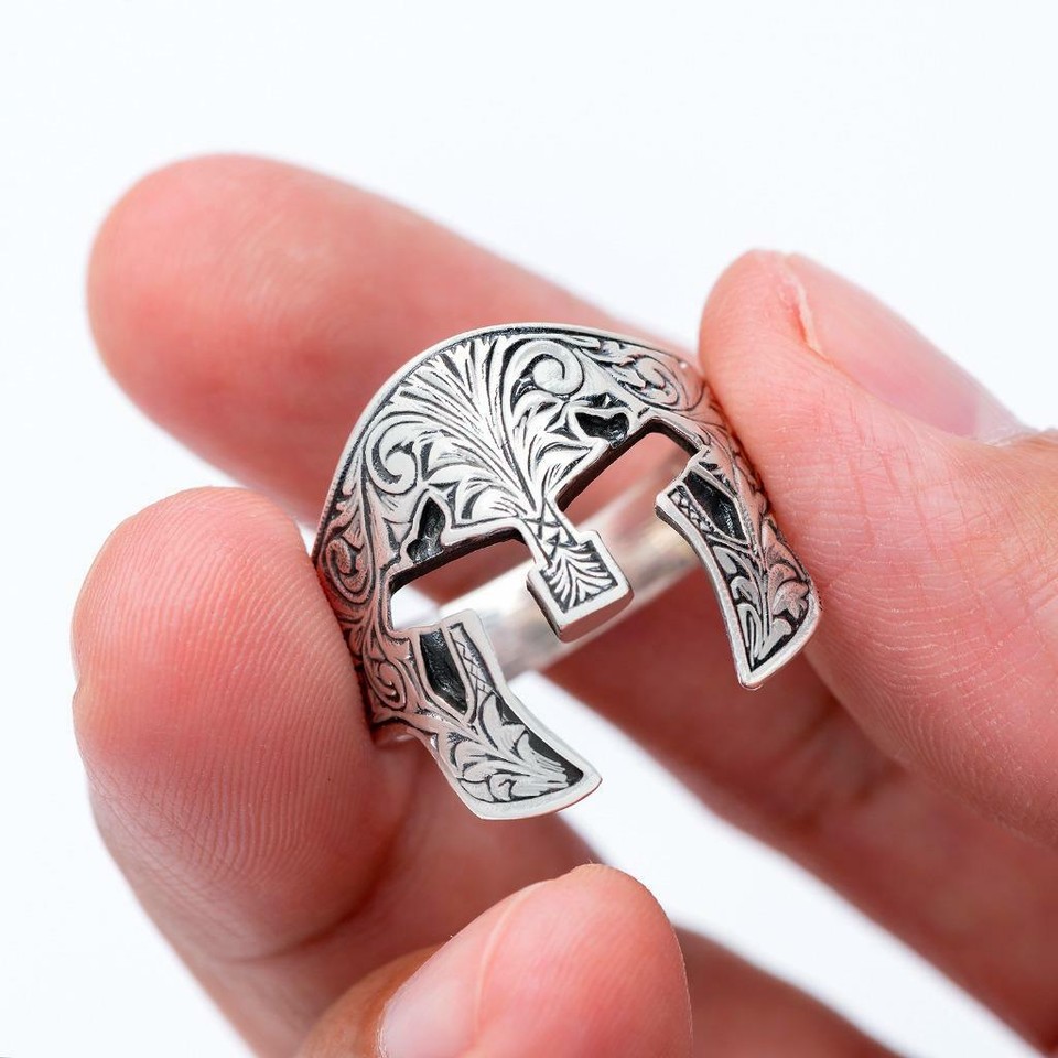 925 Sterling Silver Roman Gladiator Spartan Warrior Fighter Helmet Ring ...