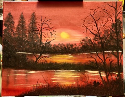 Original Oil Painting On Canvas 16x20 Sunset w/ 2 Mice & Squirrel Bob ...