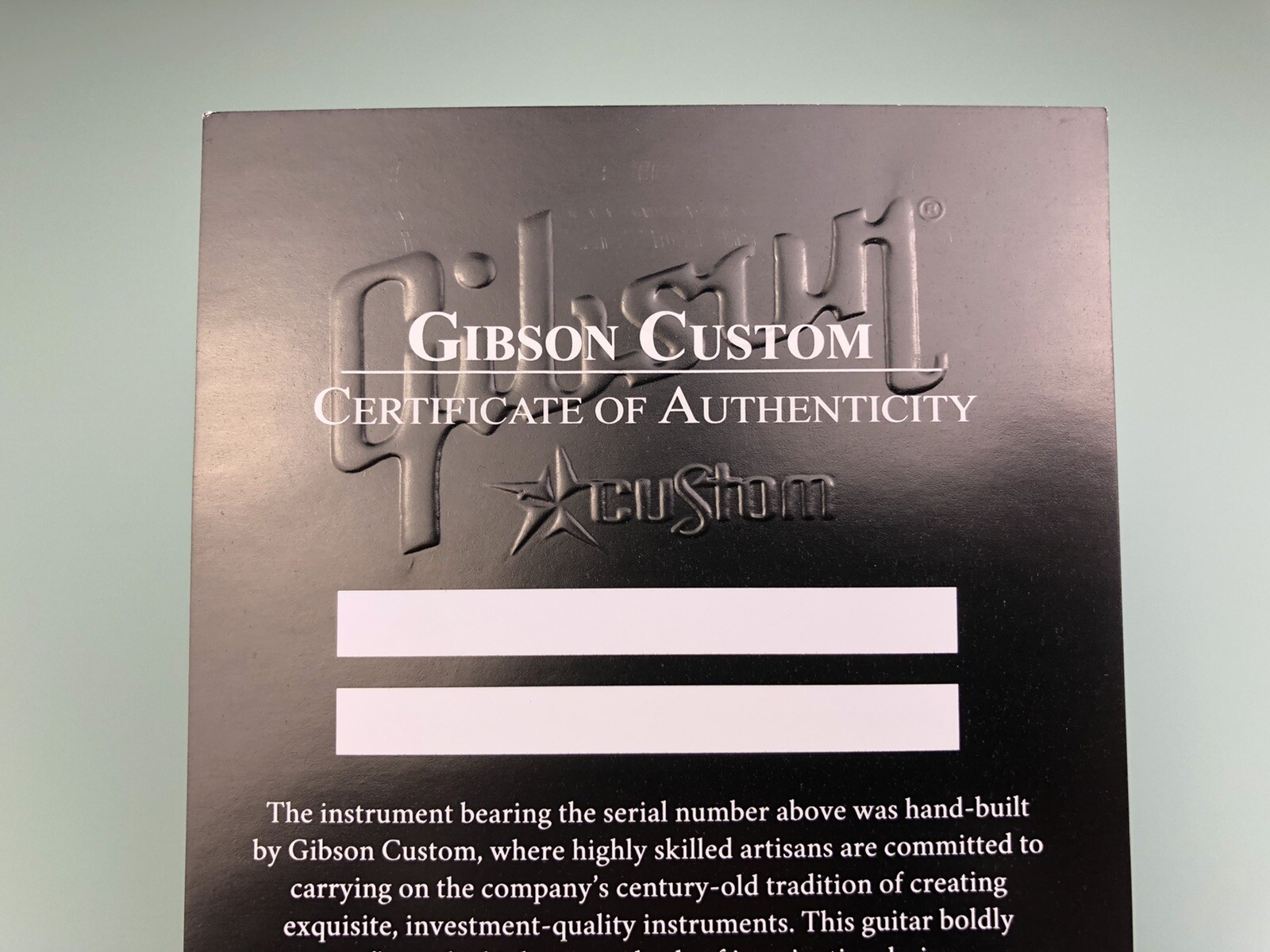 Gibson USA Les Paul SG V ES335 Custom Shop COA Certificate Of ...