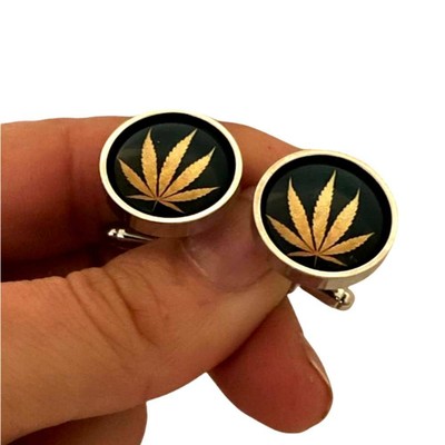 Weed Cannabis Marijuana Leaf Cufflinks Cuff Link Lapel tie Necktie Pin ...