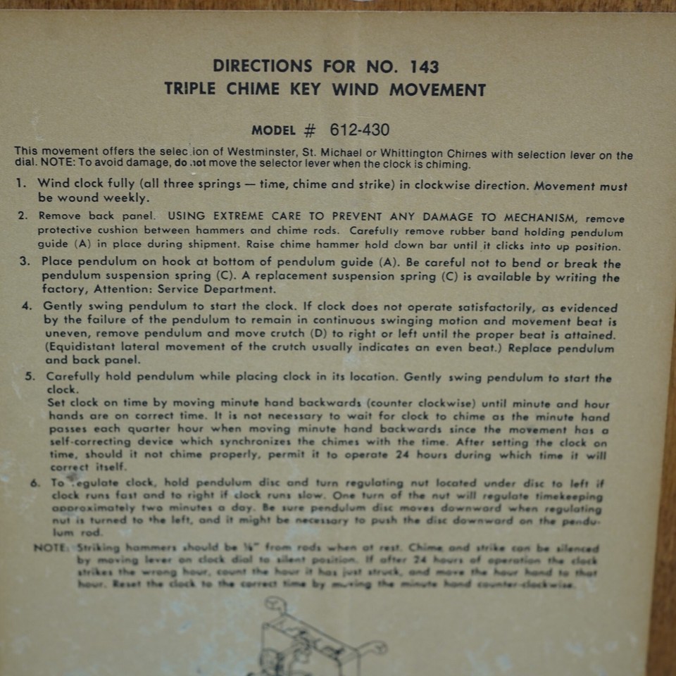 Howard Miller Triple Chime Mantle Clock 612 430 143 Movement Germany ...