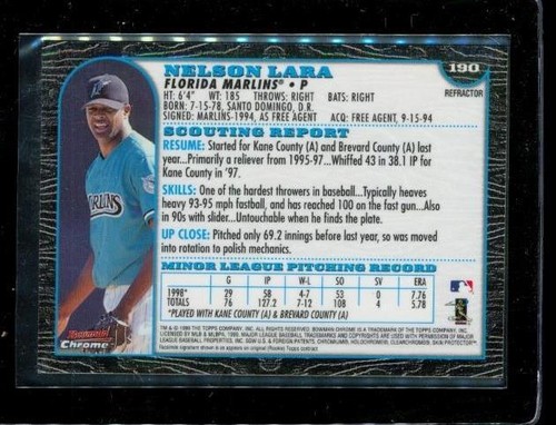 Vintage 1999 BOWMAN CHROME Refractor Baseball Card #190 NELSON LARA Marlins | eBay