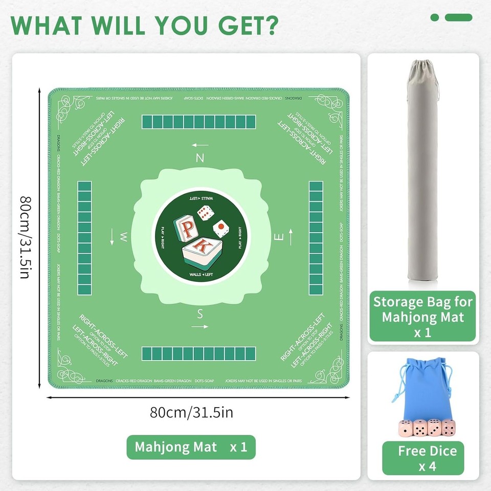Mahjong Mat for Table- Anti Slip Noise Reduction Mahjong Mat with Rules ...