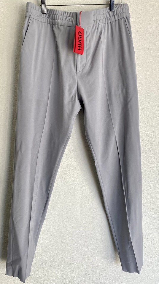 HUGO HUGO BOSS Howard Extra Slim Fit Comfortable Trousers, Silver, Size ...