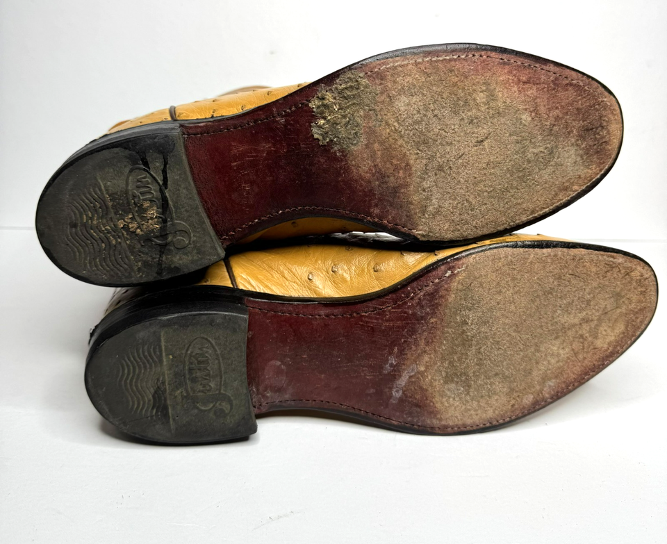 Justin Roper Ostrich Boots Men's 10.5D Brown Leather Hand Crafted USA ...