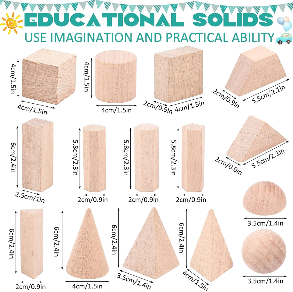 30 Pcs 3D Shapes Geometric Solids Wooden Shapes Large Size Burlywood ...