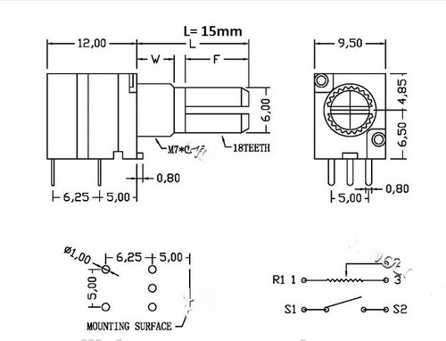 RV097NS Linear Mono Sealed Potentiometer B10K 50K 100K 15mm 5 Pin With ...
