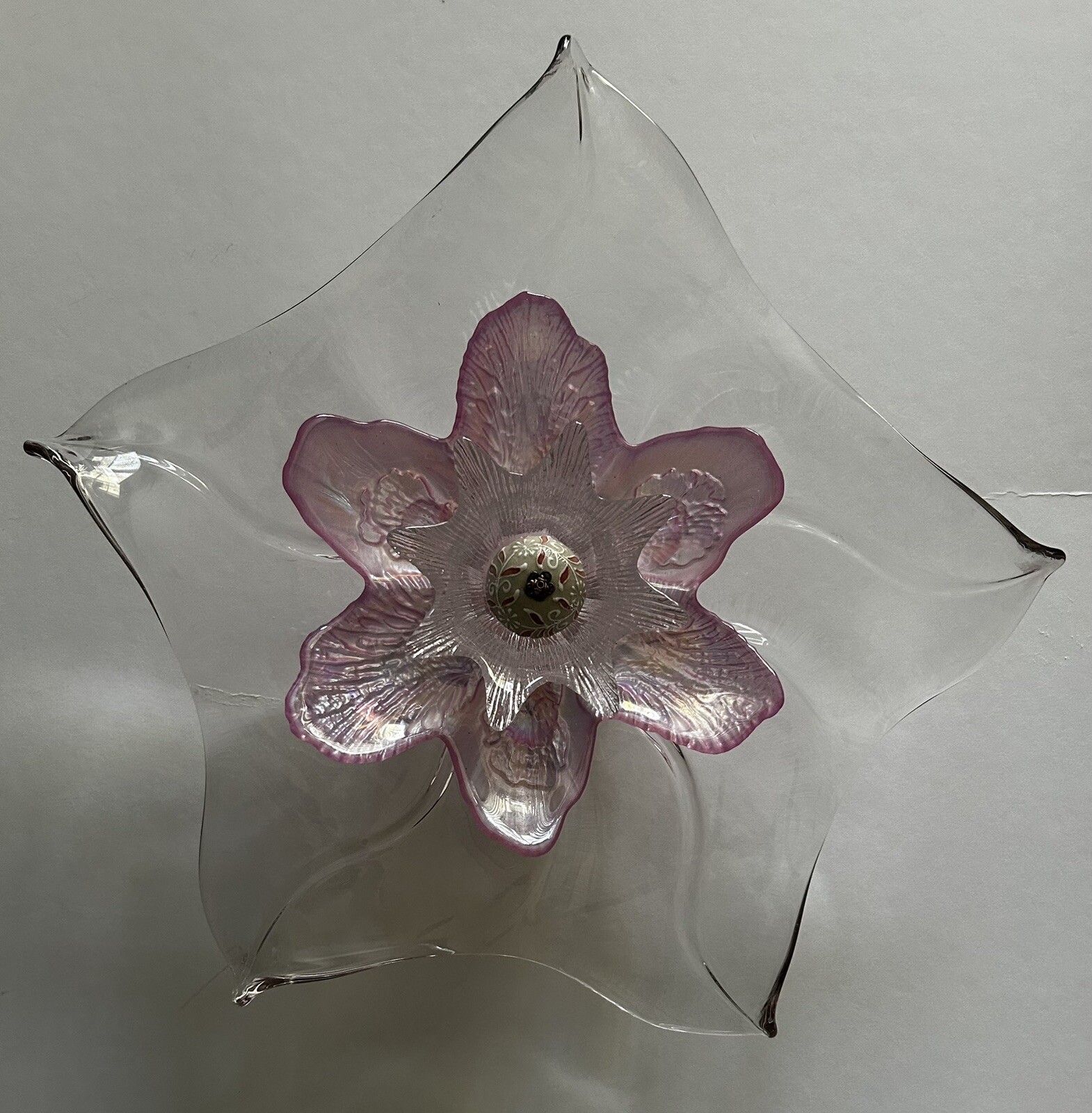 Oversized Pink Blossom Clear Glass Garden Flower Repurposed Suncatcher ...