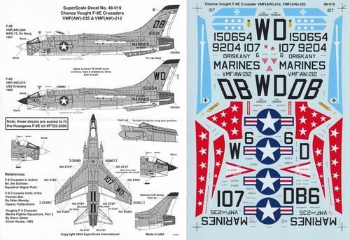 SUPERSCALE DECALS 1/48 F-8E Crusader VMF(AW)-212 VMF(AW)-235 Death ...