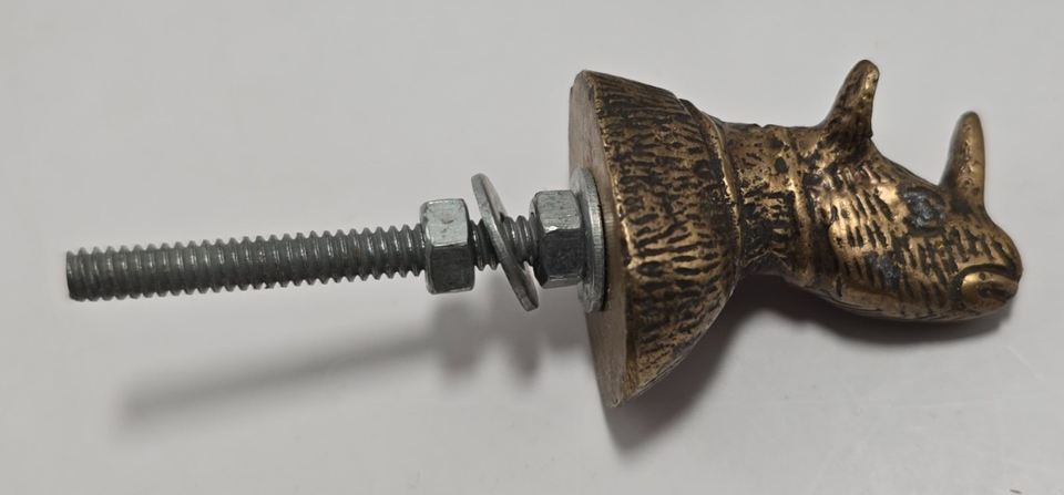 8 Brass Rhino Head Drawer Cabinet Knob Pulls Animal Safari Made In India | eBay