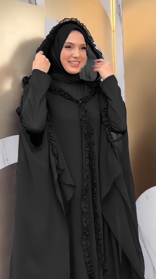 Abaya Women Chiffon Hooded Kaftan Long Dress Set Muslim Burqa Evening ...