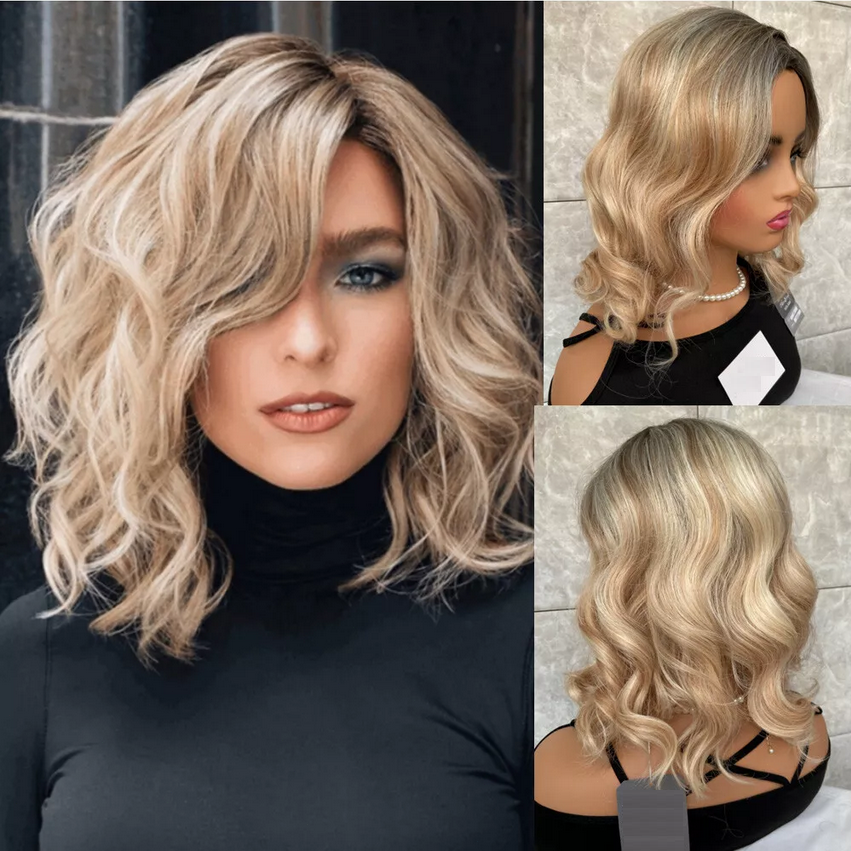 Simulation Hair New Fashion Layered Light Blonde Wavy Women's Full Wigs 16 Inch | eBay