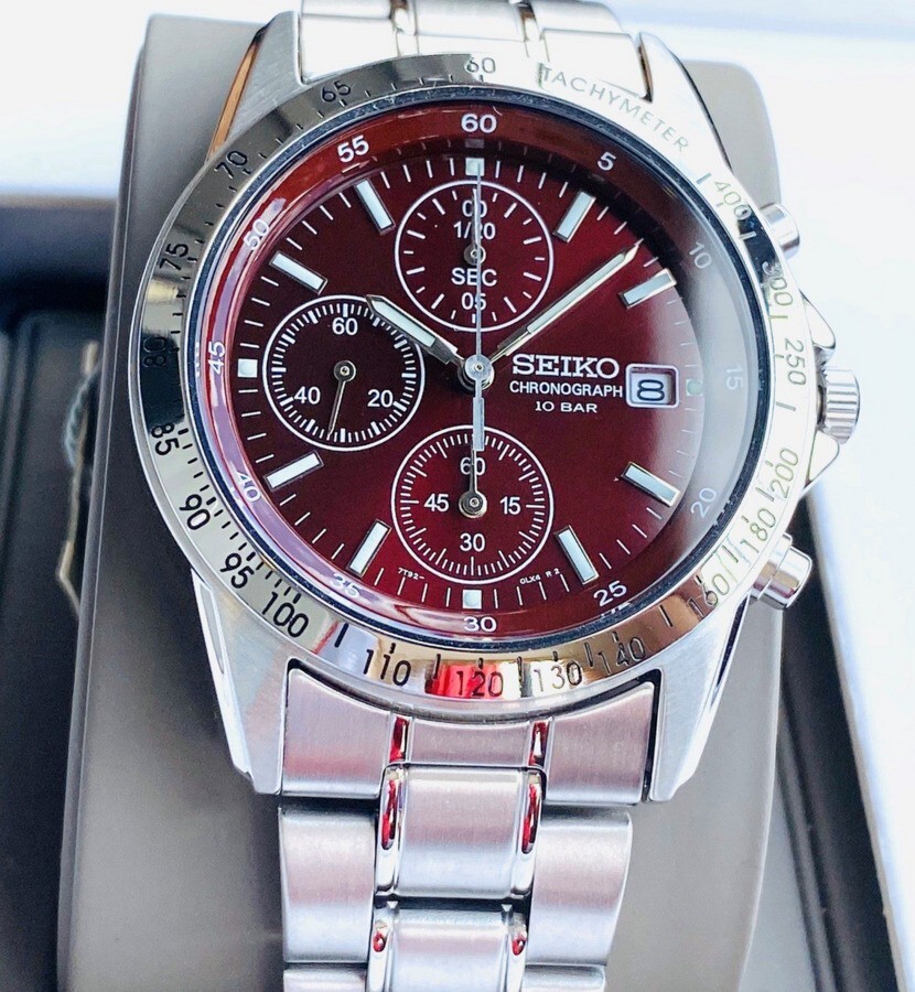 Seiko Spirit Red Dial Chronograph SBTQ045 Stainless Steel Men's Watch ...